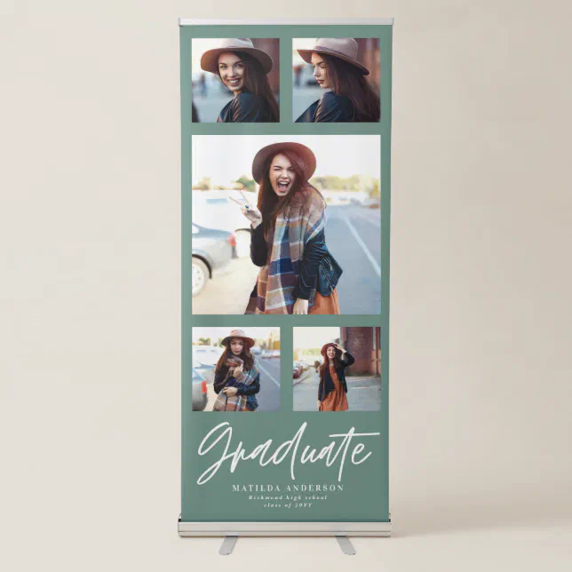 Sage green multi photo typography graduation retractable banner | Zazzle