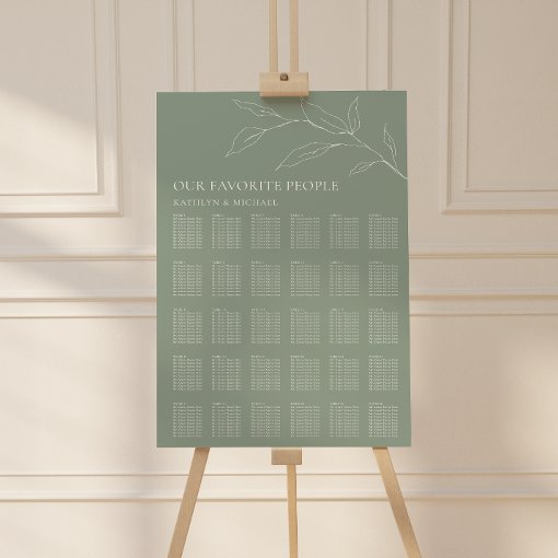Sage Green Olive Leaf Wedding 30 Table Seating Poster | Zazzle
