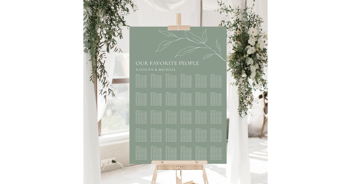 Sage Green Olive Leaf Wedding 30 Table Seating Poster | Zazzle