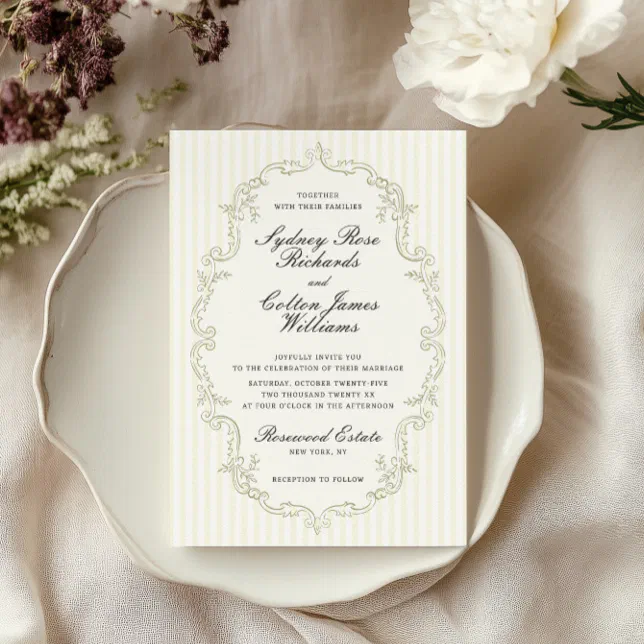 Sage Green Ornate Frame Wedding Invitation | Zazzle