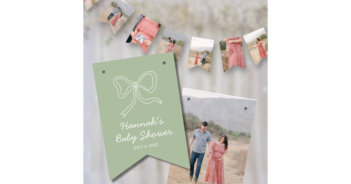 Sage Green Personalized Baby Shower Photo Banner | Zazzle