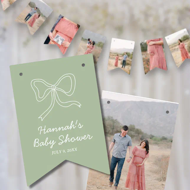 Sage Green Personalized Baby Shower Photo Banner | Zazzle