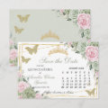Sage Green Pink Floral Quinceanera 16th Calendar Save The Date | Zazzle
