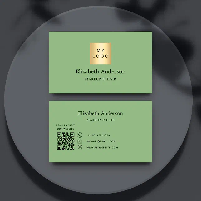 Sage green QR code logo Business Card | Zazzle