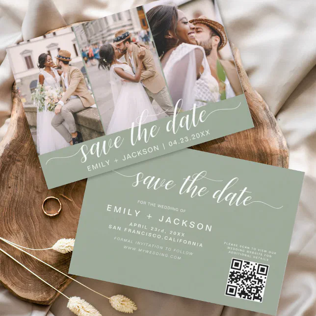 Sage Green QR Code - Save the Date 3 Photo | Zazzle