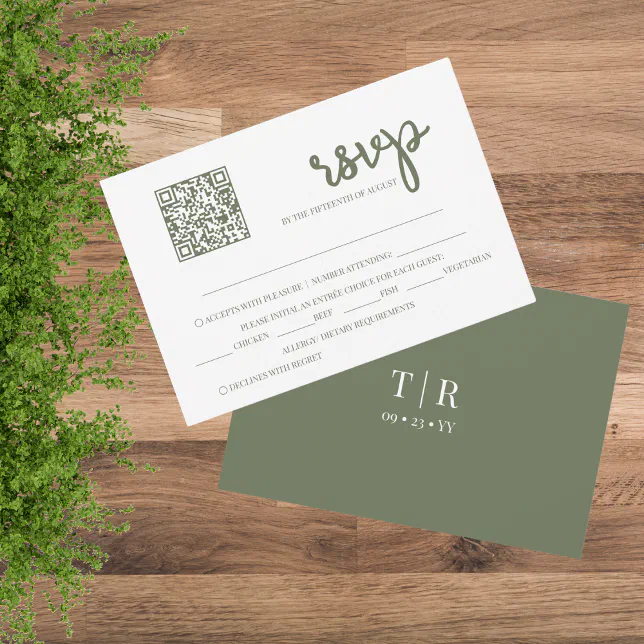 Sage Green QR Code Wedding RSVP Card | Zazzle