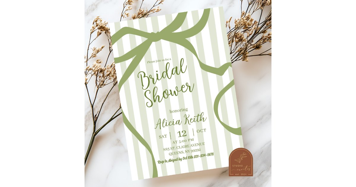 Sage Green Quirky Stripes Bridal Shower Invitation | Zazzle