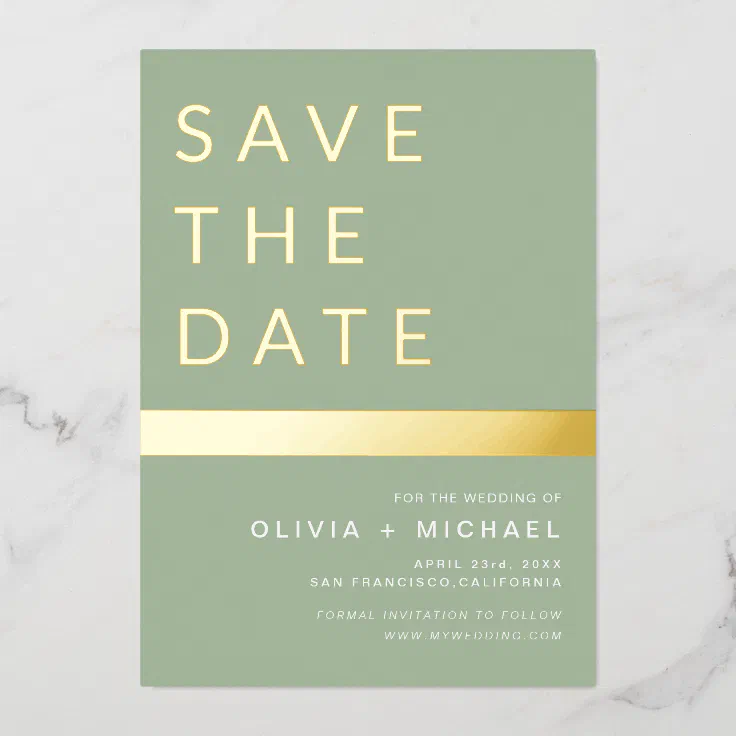Sage Green Save the Date Elegant Gold Foil Invitation | Zazzle