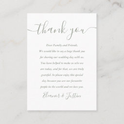Sage Green Script Wedding Thank You Place Card | Zazzle