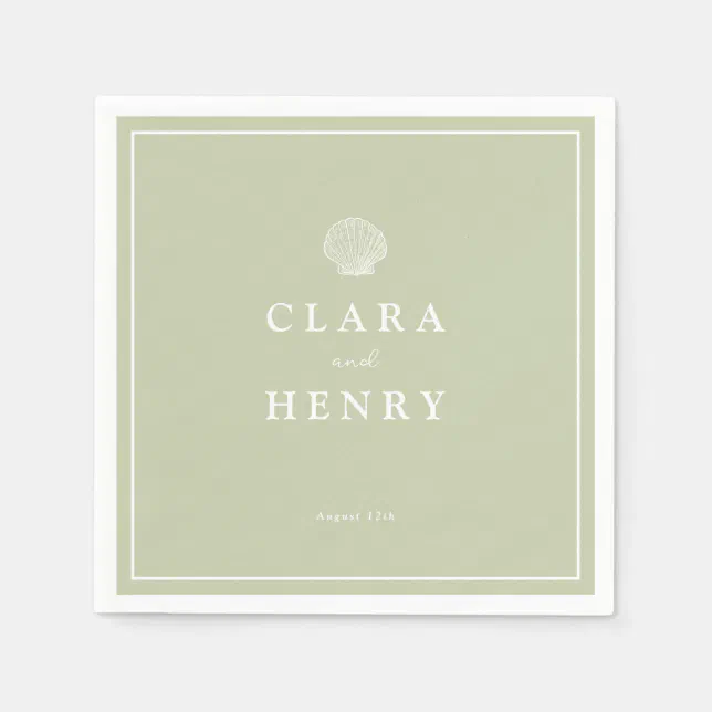 Sage Green Seashell Coastal Wedding Napkins | Zazzle