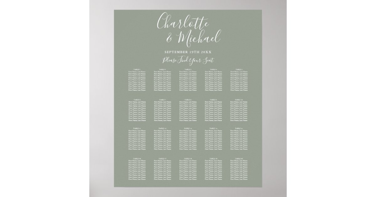 Sage Green Signature Wedding Seating Chart | Zazzle