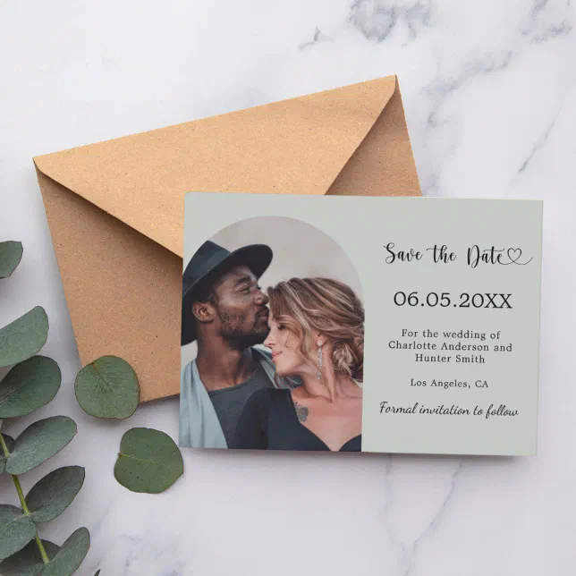 Sage green simple modern photo wedding save the date | Zazzle
