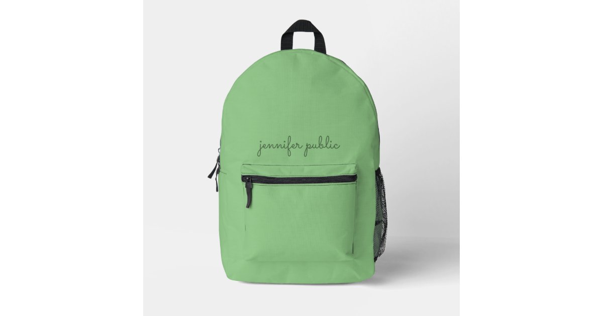Sage Green Solid Color Elegant Handwritten Name Printed Backpack | Zazzle