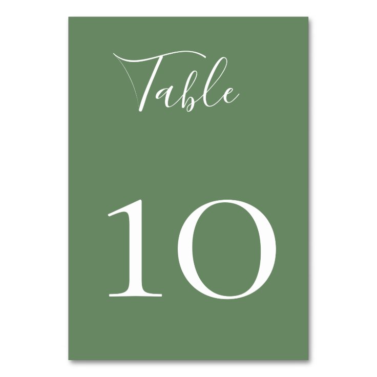 Sage Green Table Number Card | Zazzle