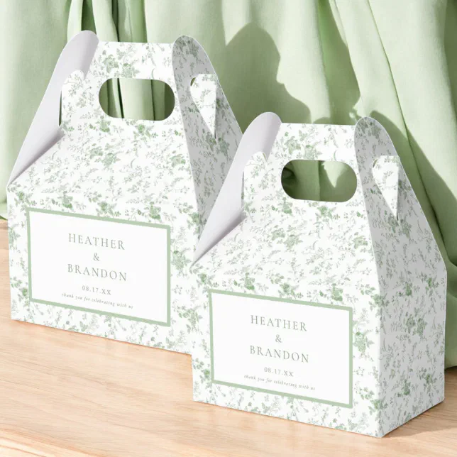 Sage Green Toile Vintage Floral Wedding Favor Boxes | Zazzle