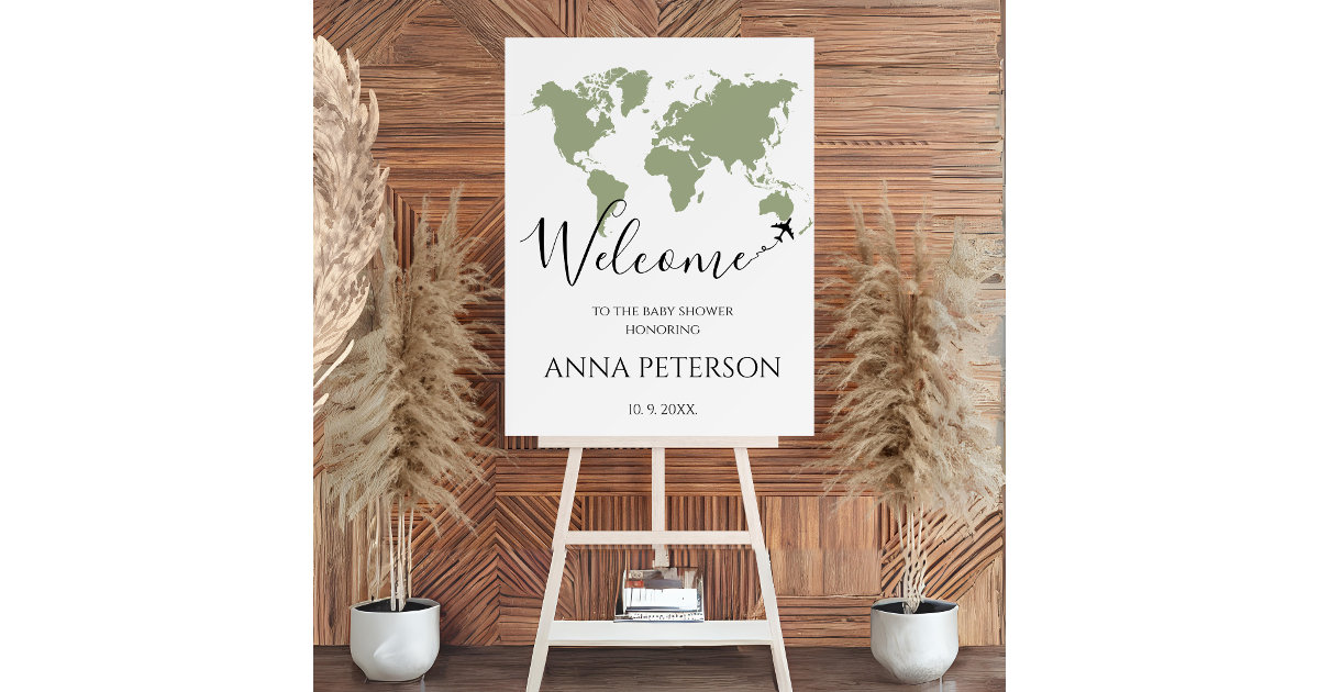 Sage Green Travel Themed Baby Shower Welcome Sign | Zazzle