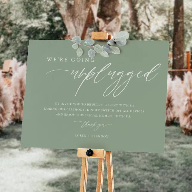 Sage Green Unplugged Wedding Ceremony Sign | Zazzle