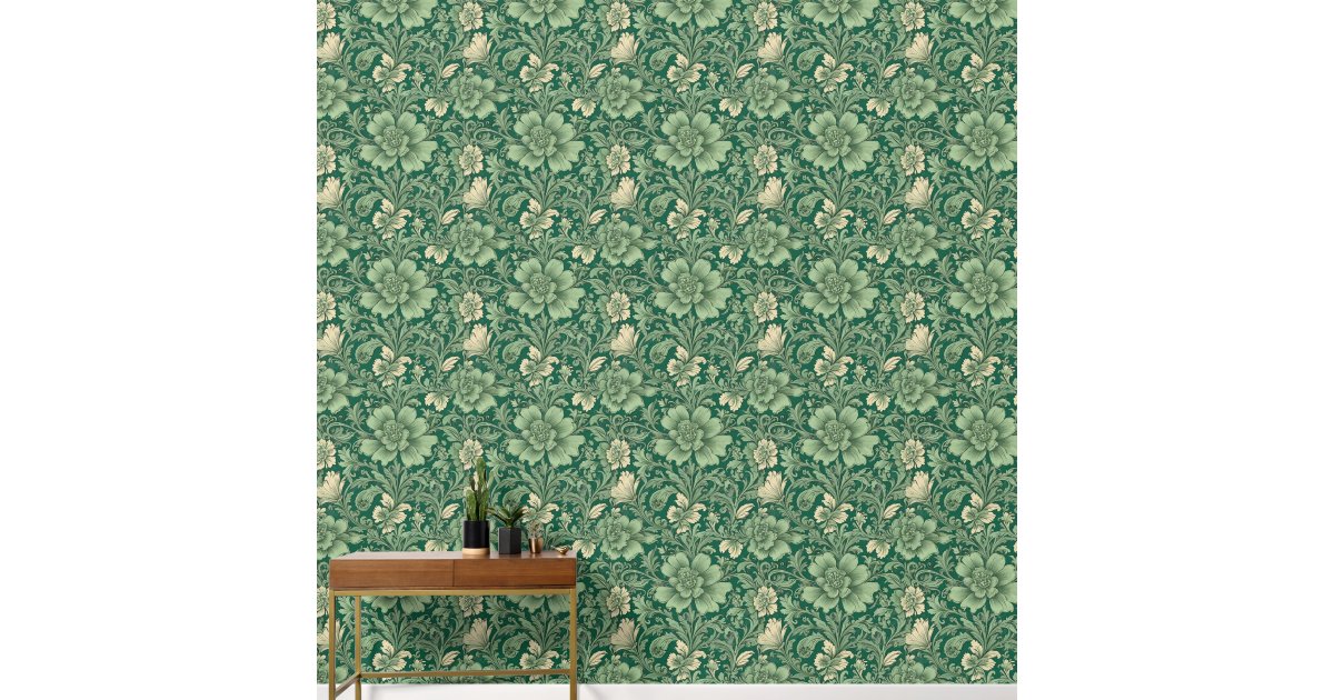 Sage Green Vintage Floral Pattern Wallpaper | Zazzle