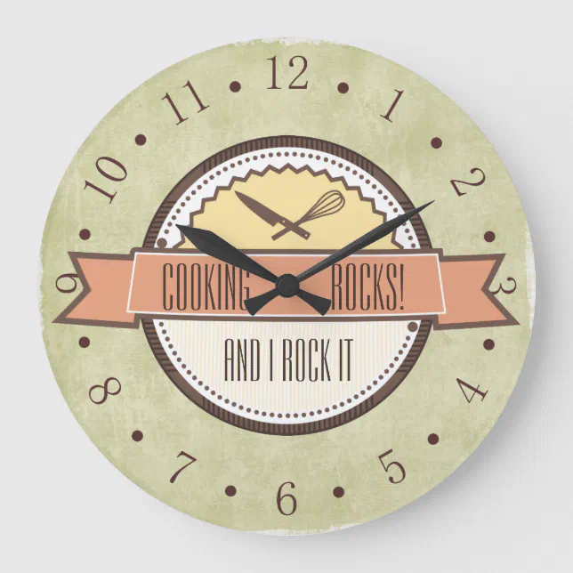 Sage green vintage utensils emblem kitchen clock | Zazzle