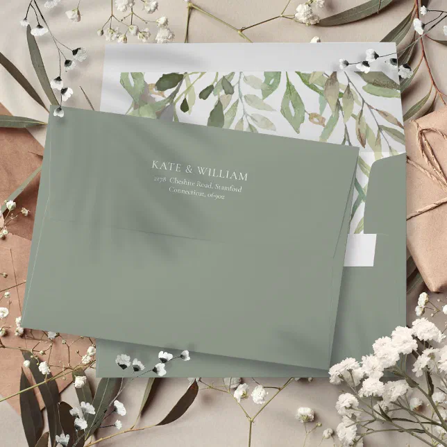 Sage Green Watercolor Greenery Boho Envelope | Zazzle