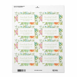 Sage Green Watercolor Leaves Pink Orange Floral Label | Zazzle
