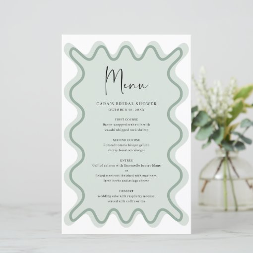Sage Green Wavy Border menu card | Zazzle