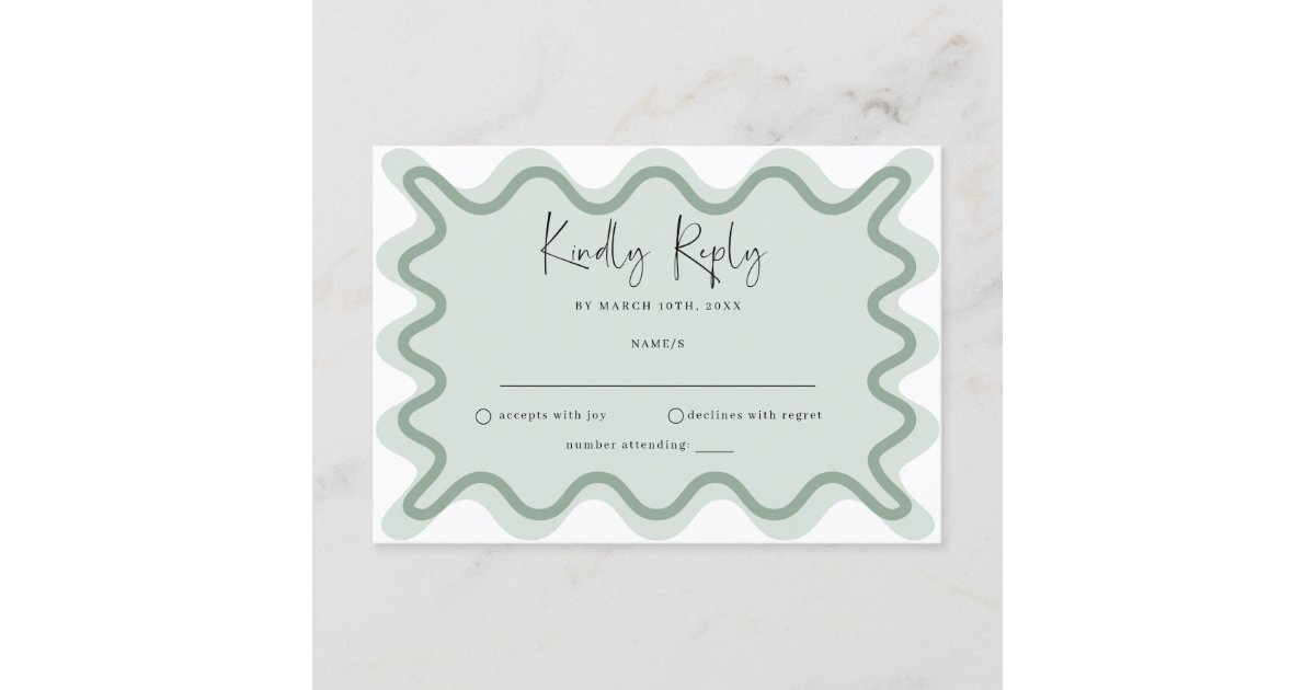 Sage Green Wavy Border RSVP Card | Zazzle
