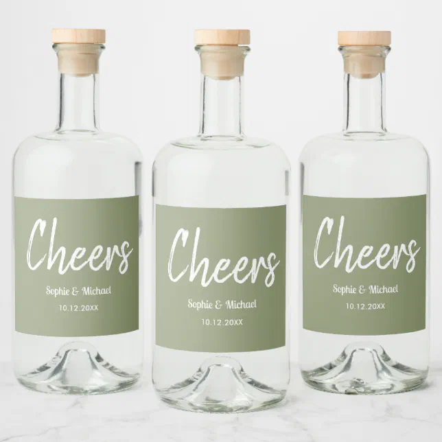 Sage Green Wedding Cheers Elegant Liquor Bottle Label | Zazzle