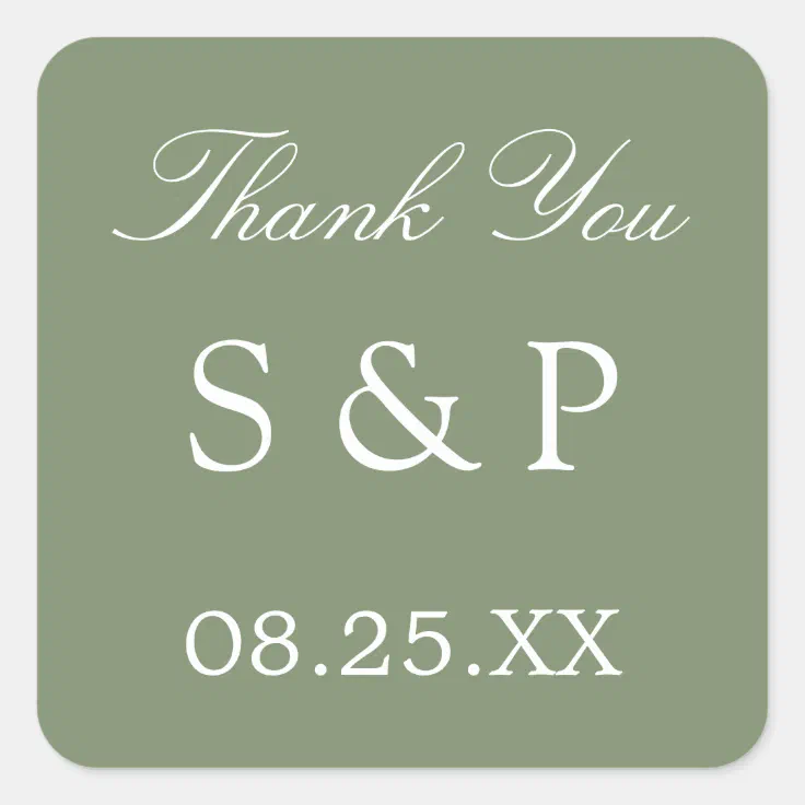 Sage Green Wedding Favor Thank You Sticker | Zazzle