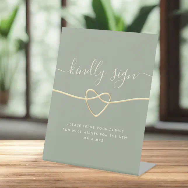 Sage Green Wedding Guest Book Sign with Gold Heart | Zazzle