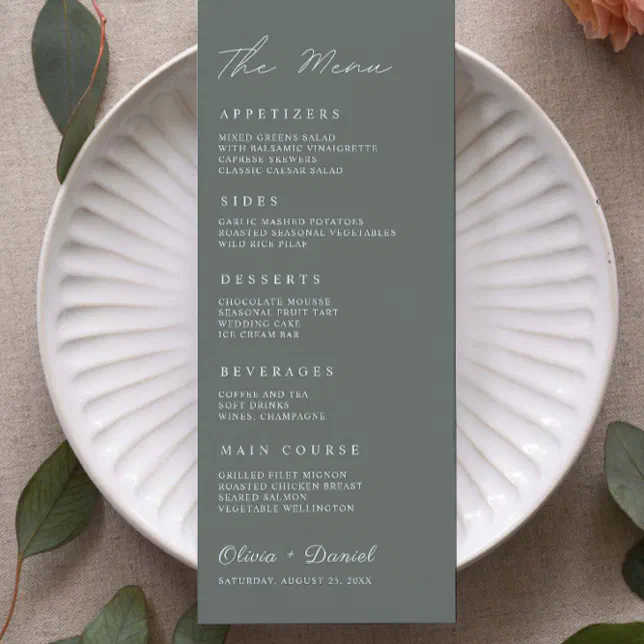 Sage Green Wedding Menu Cards Template | Zazzle