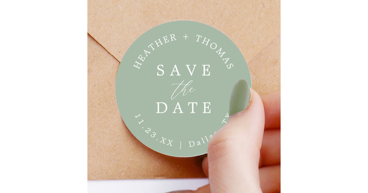 Sage Green Wedding Save The Date Envelope Classic Round Sticker | Zazzle