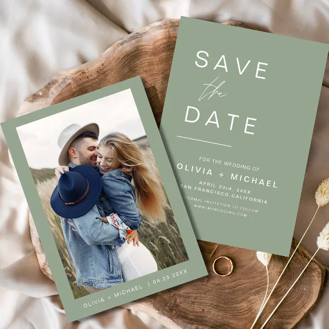 Sage Green Wedding Save the Date Photo Minimalist | Zazzle