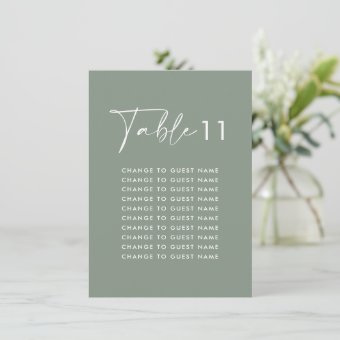 Sage green wedding table number seating chart | Zazzle
