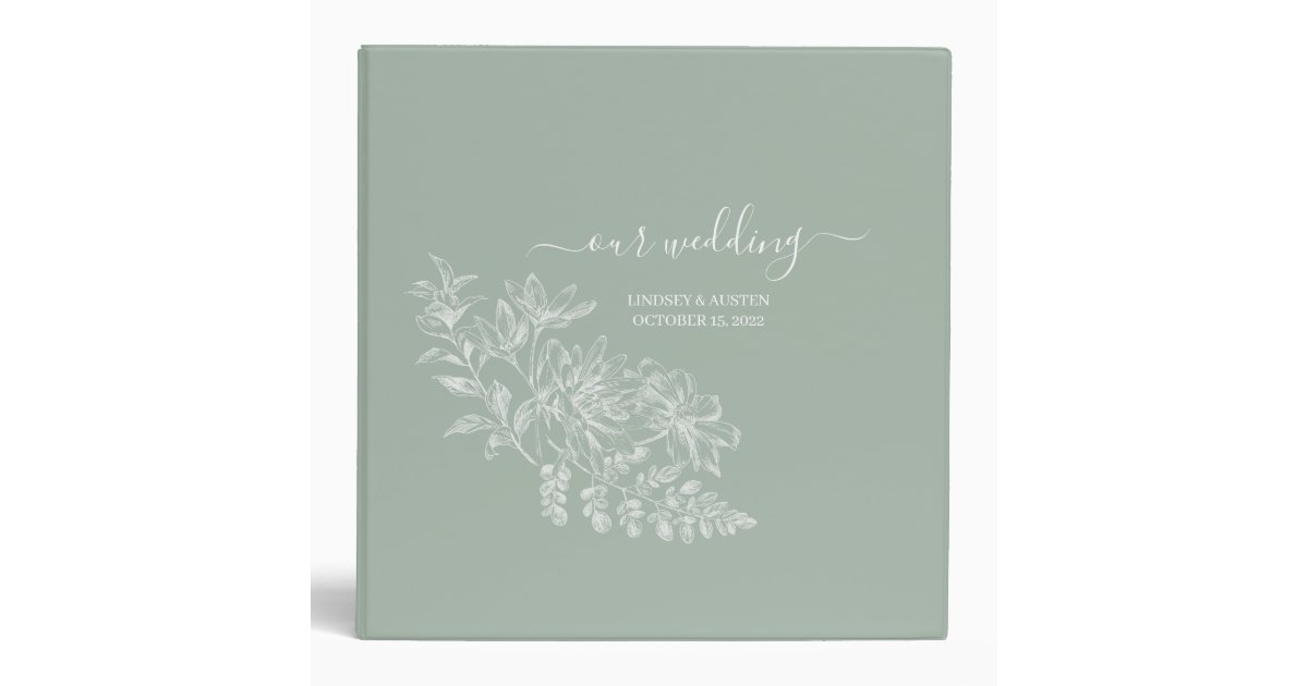 Sage Green White Floral Our Wedding Planner Photos 3 Ring Binder | Zazzle