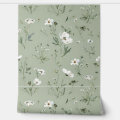 Sage green White Flower Floral Wallpaper | Zazzle