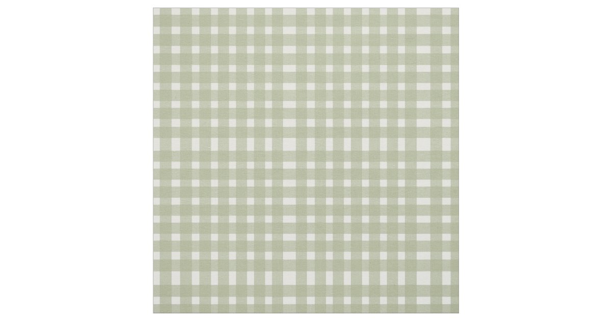 Sage Green White Gingham Pattern Fabric | Zazzle