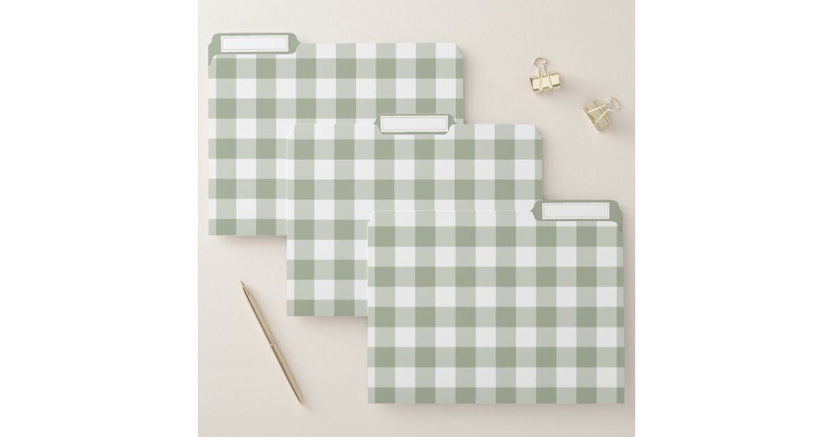 Sage Green White Rustic Gingham Check Farmhouse File Folder | Zazzle