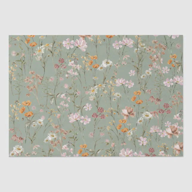 Sage Green Wildflower Boho Bloom Garden Boho Tissue Paper | Zazzle