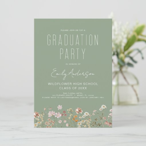 Sage Green Wildflower Graduation Party Boho Bloom Invitation | Zazzle