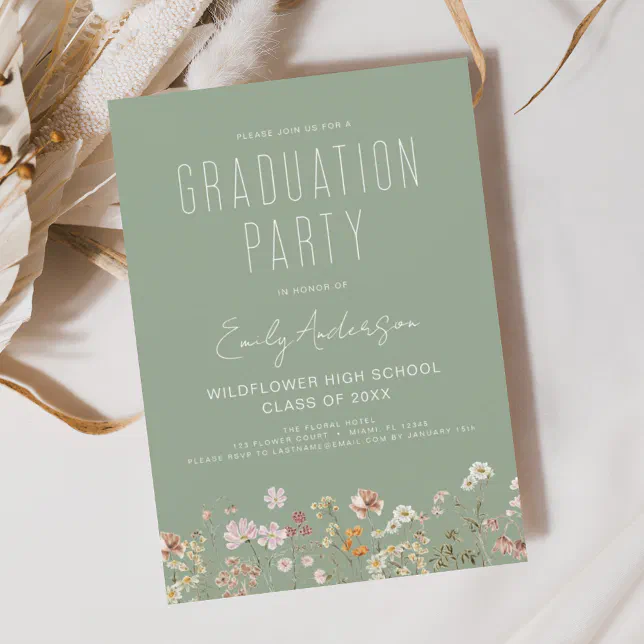 Sage Green Wildflower Graduation Party Invitation | Zazzle