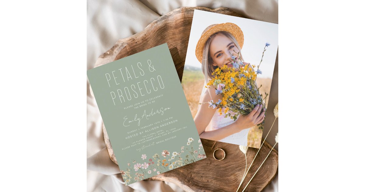 Sage Green Wildflower Petals & Prosecco Photo | Zazzle