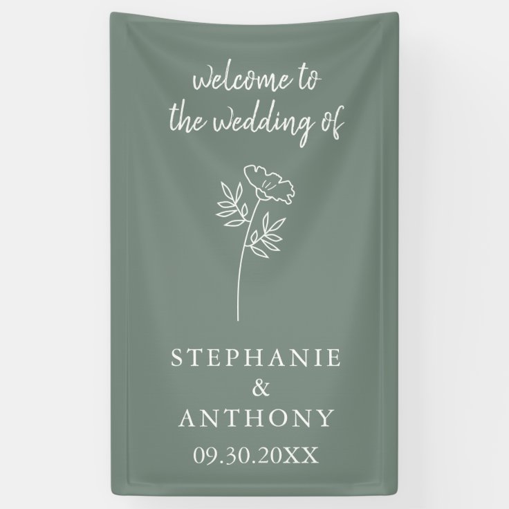 Sage Green Wildflower Wedding Banner | Zazzle