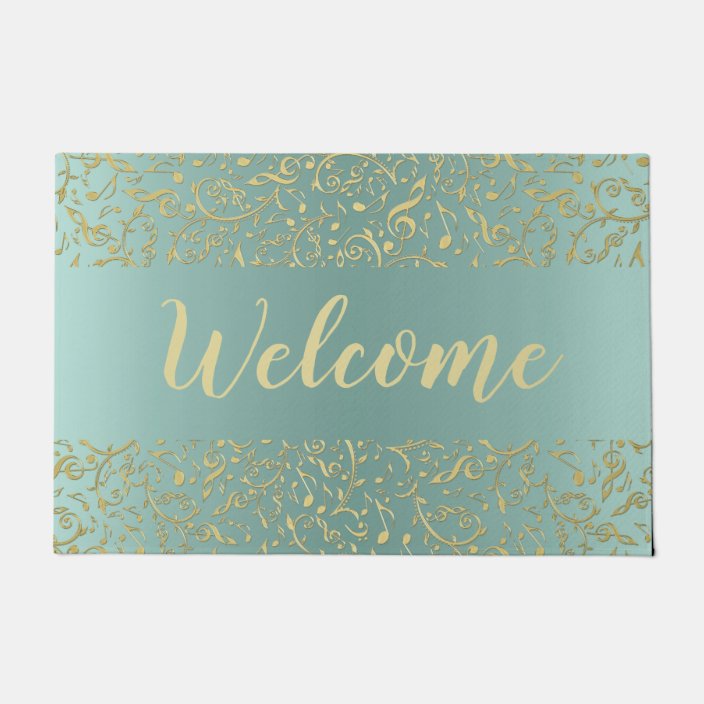 Sage Green With Gold Music Notes Welcome Mat | Zazzle