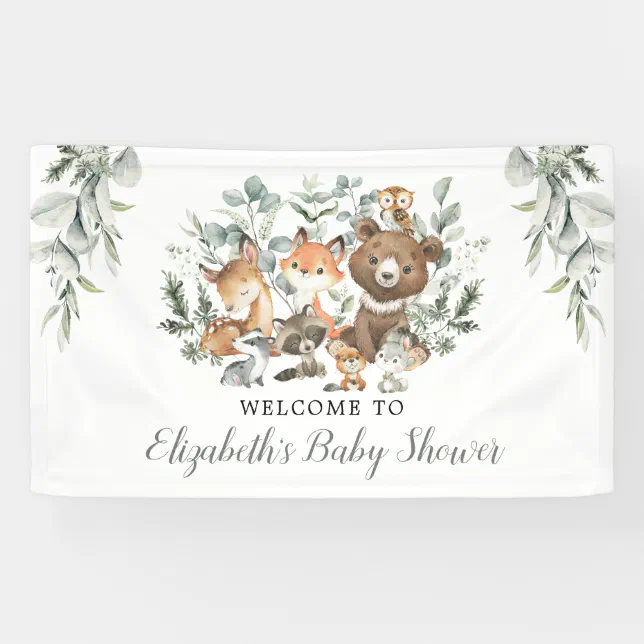Sage Green Woodland Forest Animals Baby Welcome Banner | Zazzle