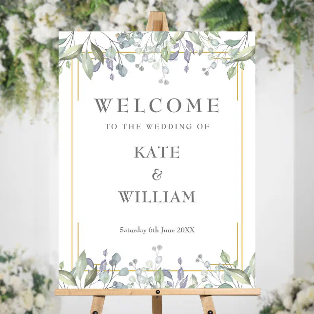 Sage Lilac Floral Geometric Wedding Welcome Sign | Zazzle