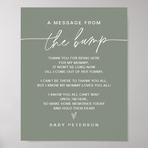 Sage Message From The Bump Baby Shower Sign | Zazzle
