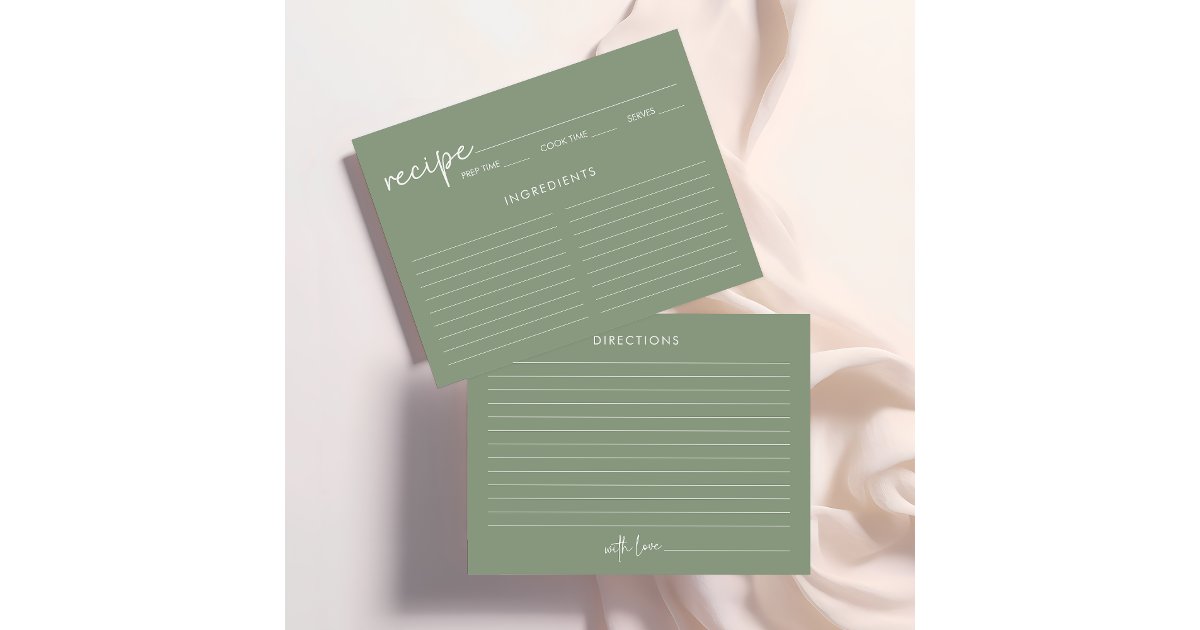 Sage Minimalist Script Bridal Shower Recipe Card | Zazzle