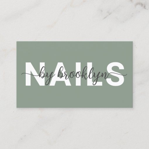 Sage Modern Typography Nail Artist Business Card | Zazzle