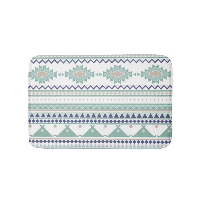 Sage & Navy Blue Native American Pattern Bath Mat | Zazzle